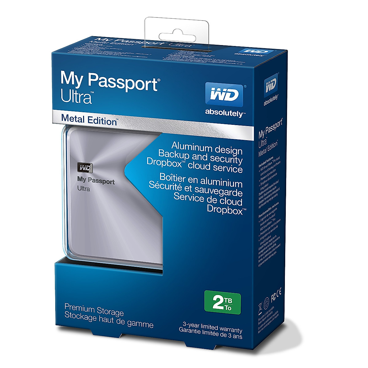 WD 2TB Silver My Passport Ultra Metal Edition Portable External Hard Drive - USB 3.0 - WDBEZW0020BSL-NESN