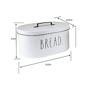 Rae Dunn Bread Box - Bread Box for Kitchen Countertop - 13.5" x 5.5" x 8.5" - Rustic White Metal Vintage Farmhouse Breadbox - Counter Storage Container for Fresh Homemade Loaf, Bagels, Cookies