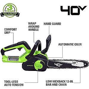 Greenworks 40V 21" Cordless Self-Propelled Lawn Mower,(500 CFM/120 MPH) Axial Leaf Blower,13" String Trimmer,Cordless Hedge Trimmer,12" Chainsaw Combo Kit w/ (1) 5Ah (1)2AH Battery, (2) 2A Chargers