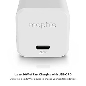 mophie USB C Charger GaN 20W Fast Compact Charger for MacBook Pro 13, Galaxy S22/S22+/S22 Ultra/S21, Note 20/10, iPhone 14/13/12 Pro, and More - White