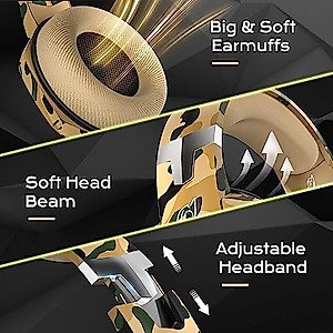 YINSAN Gaming Headset for Xbox One, PS4 Headset with Mic, Stereo Surround Sound, Noise Cancelling Microphone & One-Key Mute, Cool Camo Gaming Headphones for Nintendo Switch PS5 PC