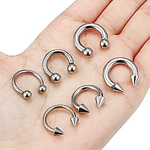 Ftovosyo Good Weight for Ear Gauges Earrings 6G 8G 12G 12mm/14mm PA Ring Internally Threaded Ball Horseshoe Barbells Large Septum Ring Surgical Steel Pierced Body Jewelry for Women Men