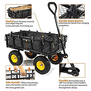Yardsam Heavy Duty Steel Garden Cart with No-Flat Tires and Liner, 400Lb Capacity Lawn Yard Wagon with Flat-Free Tire Solid Wheels and Removable Sides for Outdoor, Gardening, Farm, Ranch - Black
