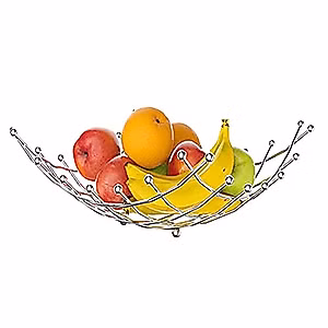 Fruit Basket Living Room Desktop Metal Fruit Bowl Creative Fashion Storage Basket for Bread, Fruits, Vegetable, Snacks, Households Items Storage for Living Room, Kitchen, Countertop, Pantry (silver)