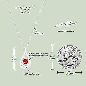 Created Ruby Open Teardrop with Dancing Gemstone Brilliance in Motion Sterling Silver Pendant Necklace with Rope Chain - 18”