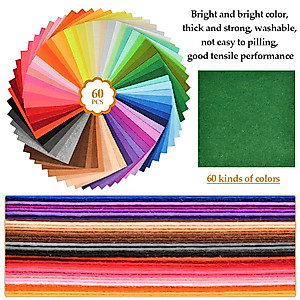 BUYGOO 60Pcs Stiff Felt Fabric Sheets, 12 x 12 inches Assorted Felt Sheets Craft Felt Sheets 1mm Thick for DIY Crafts, Sewing, Crafting Projects