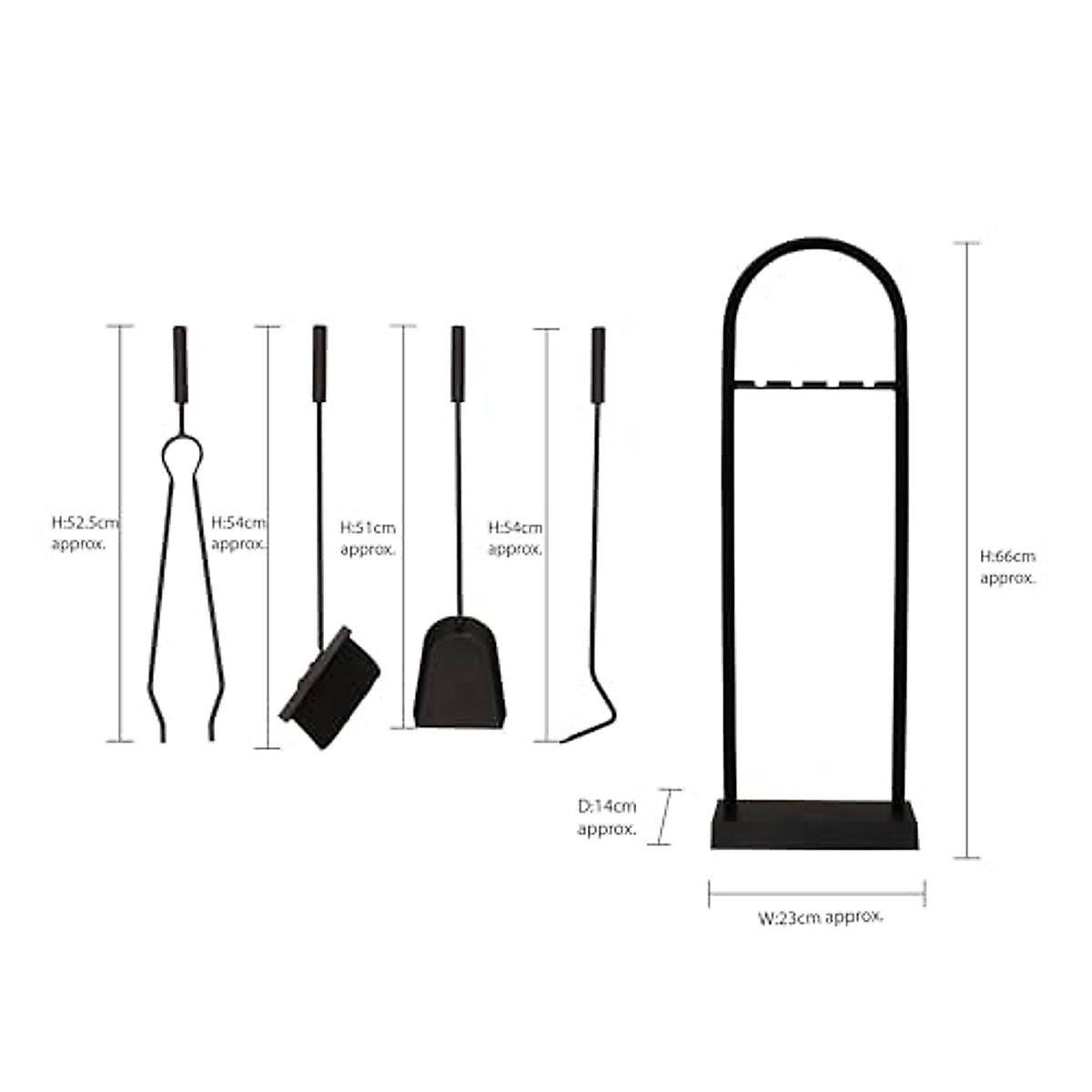JVL 11-324 Lambeth Contemporary Fireside Companion Arch Tool Set, Steel, Black, 23 x 14 x 66 cm, 4 Pieces …