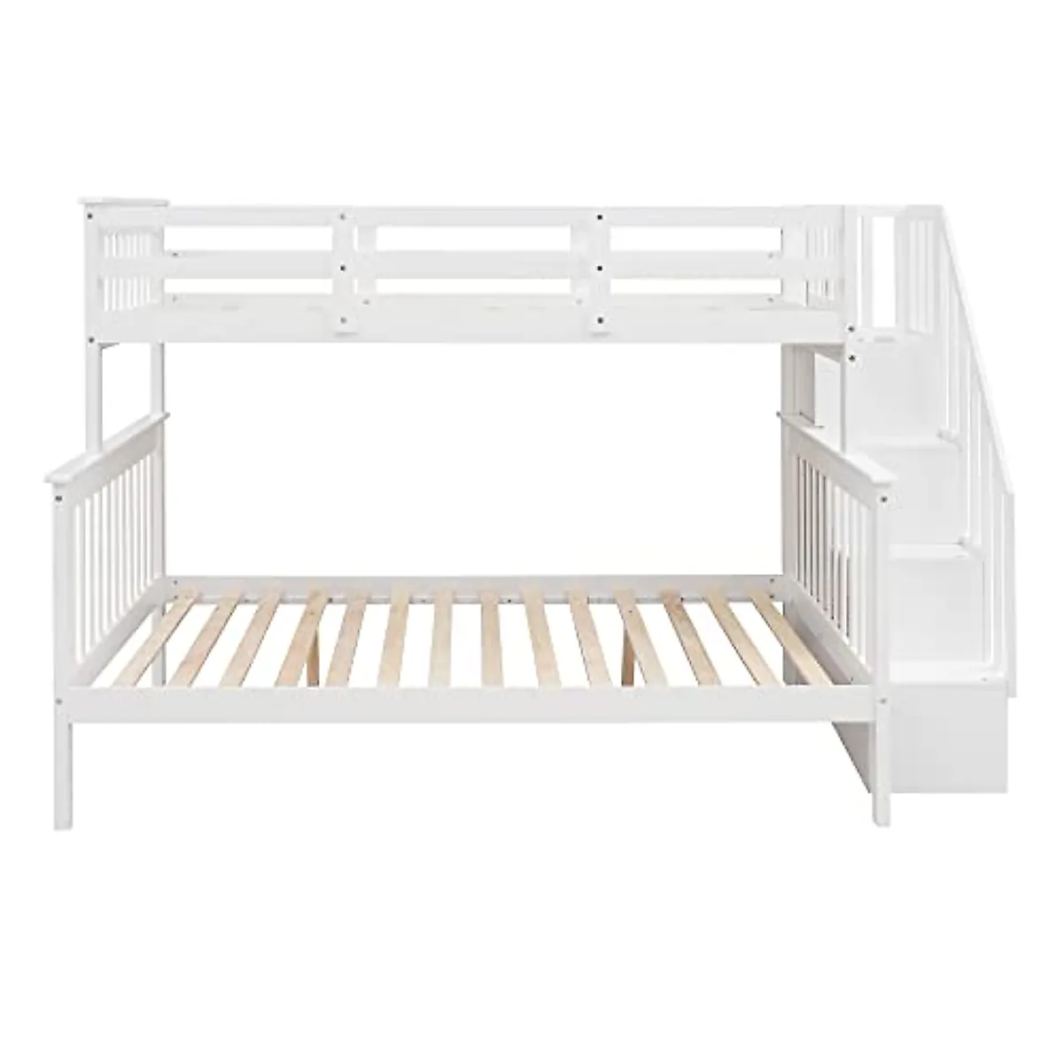 BIADNBZ Twin Over Full Bunk Bed with Stairs Storage and Safety Guardrails, Solid Wood Bunkbeds Frame for Kids Teens Adults Bedroom Dorm, White