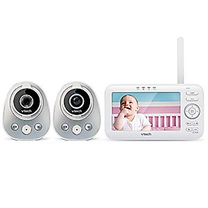 VTech VM352-2 5” Digital Video Baby Monitor with 2 Cameras, Wide-Angle Lens and Standard Lens, Silver and White