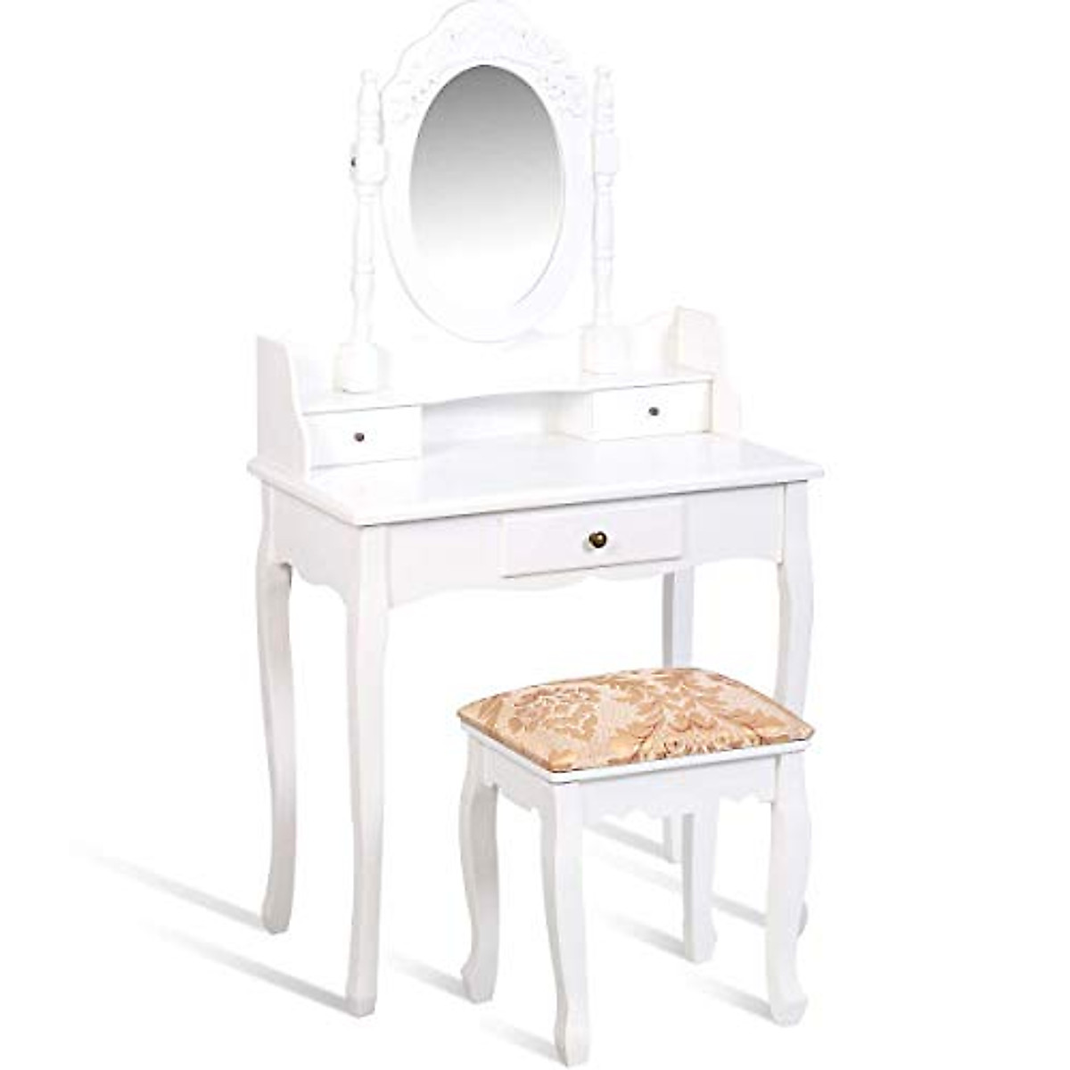 Giantex Vanity Set Makeup Dressing Table with Mirror, White Vanity Tables for Bedroom Bathroom Large Dress Table Vanity Desk with Padded Bench Chair, Vanities with Stool