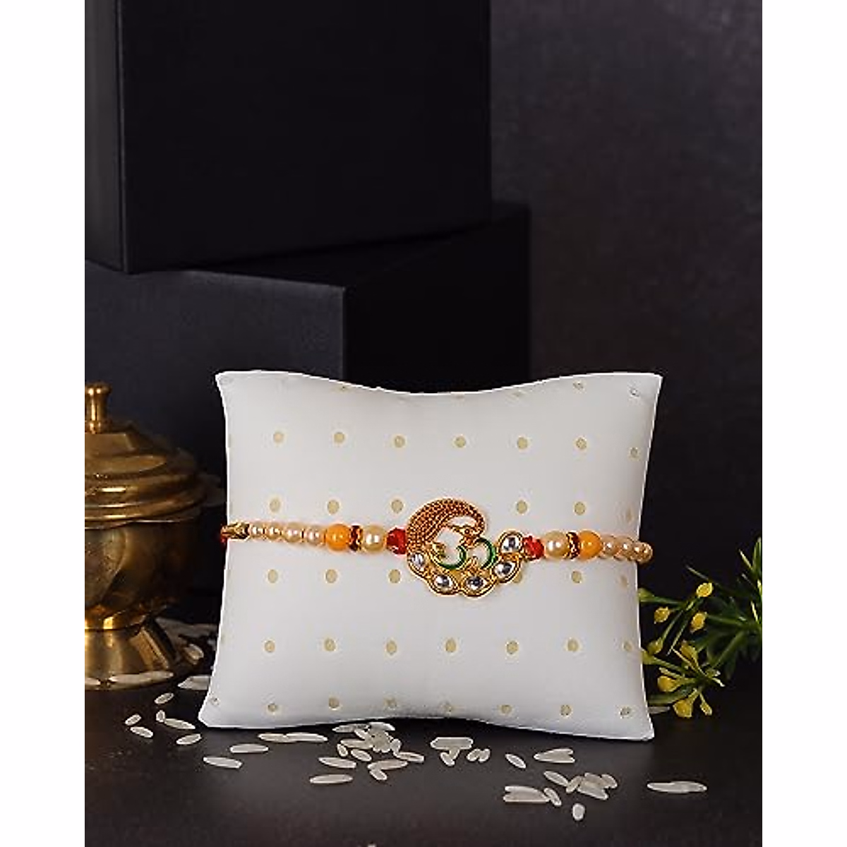 CHERKRAFT Rakhi for Brother Thread for Men/Boy Raksha Bandhan Peacock Design Rakhi with Pearls (Design 6)