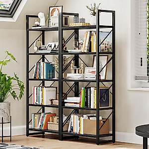 DWVO 5 Tier Bookshelf Black Bookcase, Storage Shelves Organizer Standing Shelf, Display Rack Book Shelves for Bedroom,Living Room,Office,Kitchen, Black