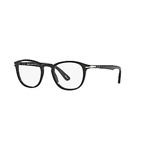 Persol PO3143V Rectangular Prescription Eyewear Frames, Black/Demo Lens, 47 mm