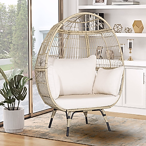 COSTWAY Patio Oversized Rattan Egg Chair Lounge Basket w/ 4 Cushions for Indoor Outdoor