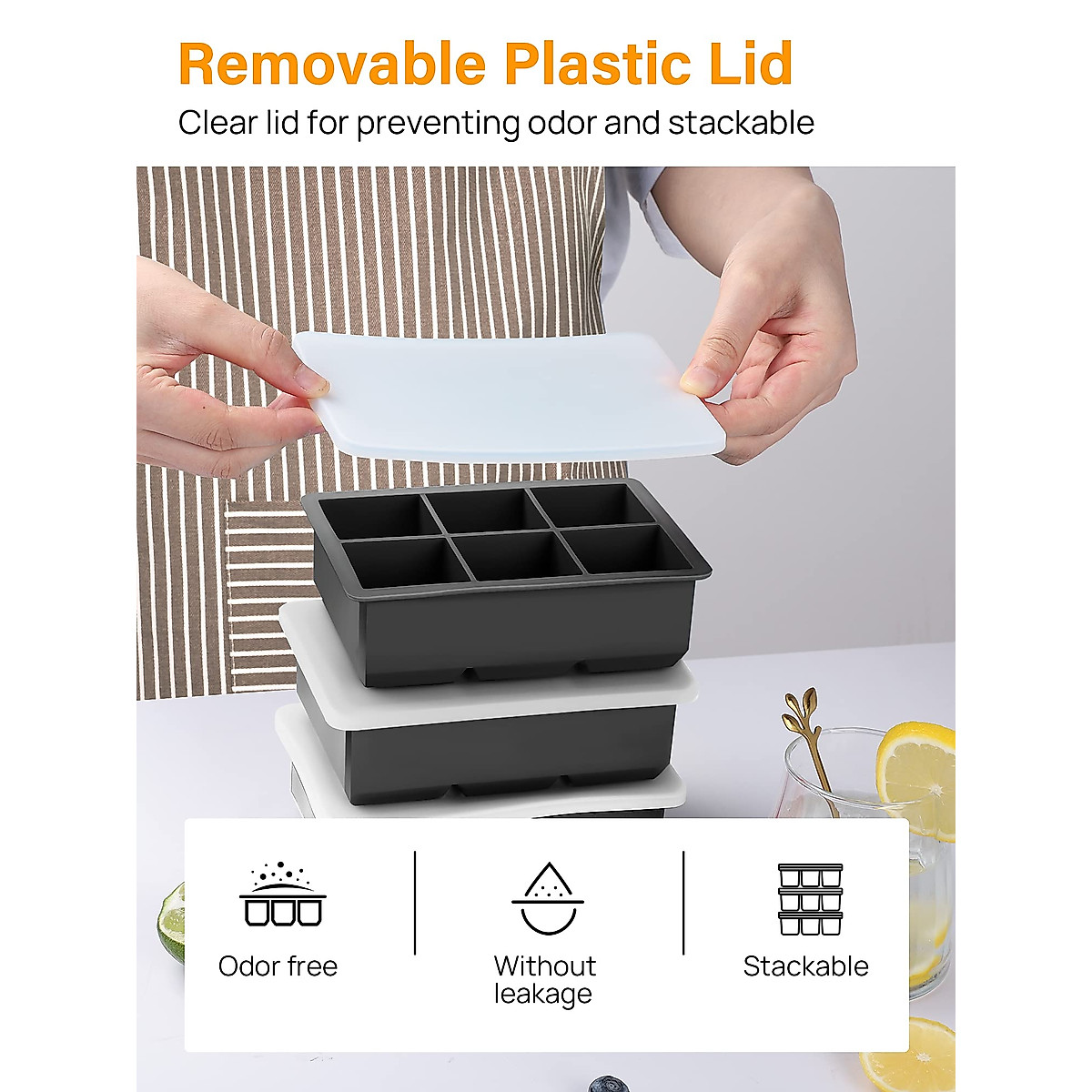 Kootek Ice Cube Trays with Lid (Set of 4), Silicone Large Square Ice Cube Maker Ice Cube Molds for Whiskey, Cocktails and Homemade Freezer