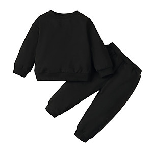 DEFAHN Toddler Baby Boy Girl Clothes Fall Black Sweatshirt Long Sleeve Top Pants 2PCS Winter Outfit Set (Black, 18-24 Months)