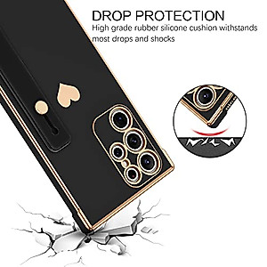 BENTOBEN Galaxy S22 Ultra Case,Slim Luxury Heart Design Plated Soft Bumper Women Men Girl Protective Case Cover with Strap for Samsung Galaxy S22 Ultra 6.8 inch,Black/Gold