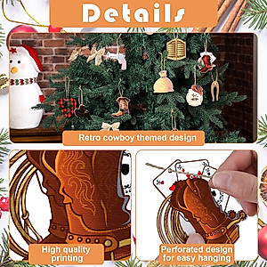 24 Pcs Christmas Western Cowboy Ornaments Wood Hanging Christmas Tree Ornaments Western Party Decorations Wooden Cowgirl Farm Hat Wild Boot Cow Horse for Xmas Tree Decoration