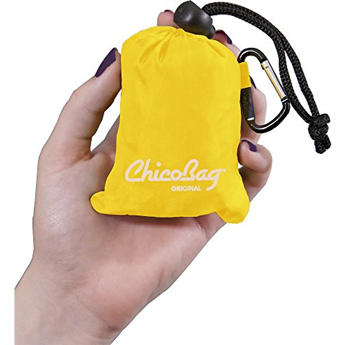 ChicoBag Original Compact Reusable Grocery Bag w/Attached Pouch and Carabiner Clip | Eco-Conscious Packable Tote | Variety 4pk - Mazarine, Aqua, Orange Peel, & Yellow (Pack of 4)