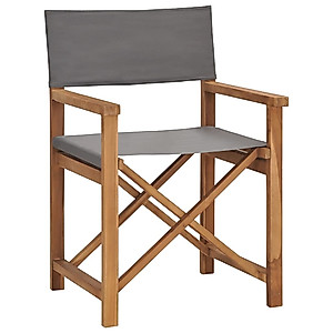 vidaXL Director's Chair, Made with Solid Teak Wood in Gray Finish, Foldable, Indoor, Outdoor, Lightweight Portable Balcony and Garden Furniture, Easy Assembly Required