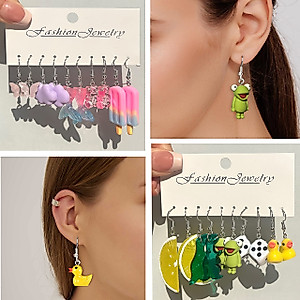 GIFIKOI 30 Pairs Weird Cute Funny Earrings Gummy Bear Duck Mushroom Flowers Drop Dangle Earrings for Women Aesthetic Earrings Food Animal Earrings Bulk