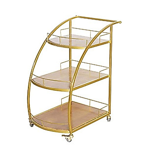 TEmkin Bar Cart Bottle Wine Rack,All Purpose Shelving, 3 Tier Serving Trolley, Metal Mesh Storage Units (B Brown Wooden Board) (A Brown Wooden Board)