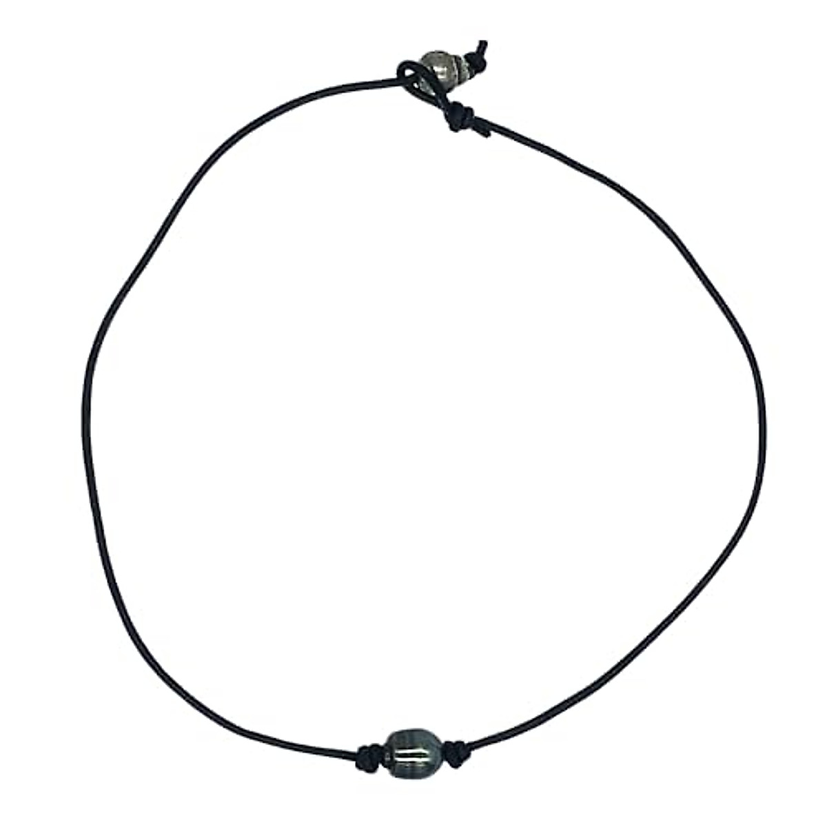 Tahitian Black Pearl on Black Leather Chain