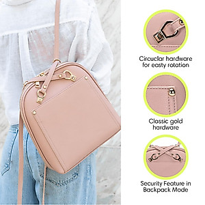 MMS Brands Miztique The Daisy Convertible Backpack Purse for Women (Blush) | Soft Vegan Leather Shoulder Strap Bag or Convertible Backpack | 10.5in x 4in x 11.5in |