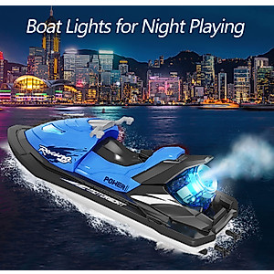 IOKUKI RC Boats for Kids & Adults with Spraying Function, 2.4G Remote Control Boat for Pools & Lakes with Rechargeable Toy Boat Battery/Dual Motors/Low Power Prompt/Waterproof - Blue