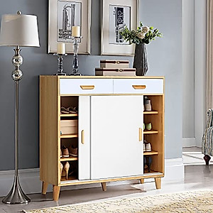 DEYAOPUPU Shoe Cabinet with Drawers and Sliding Doors,5-Tier Free Standing Shoe Rack for Entryway,Modern Shoe Storage Organizer