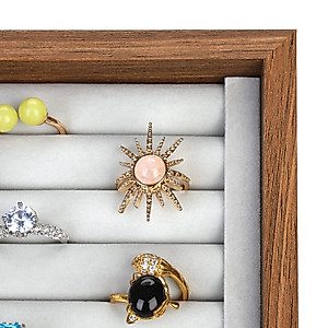 Elsjoy 2 Pack Ring Organizer Tray, 9 x 6 Wooden Ring Holder Display Case Ring Organizer Box, Ring Storage Tray Velvet Jewelry Tray for Rings, Earrings
