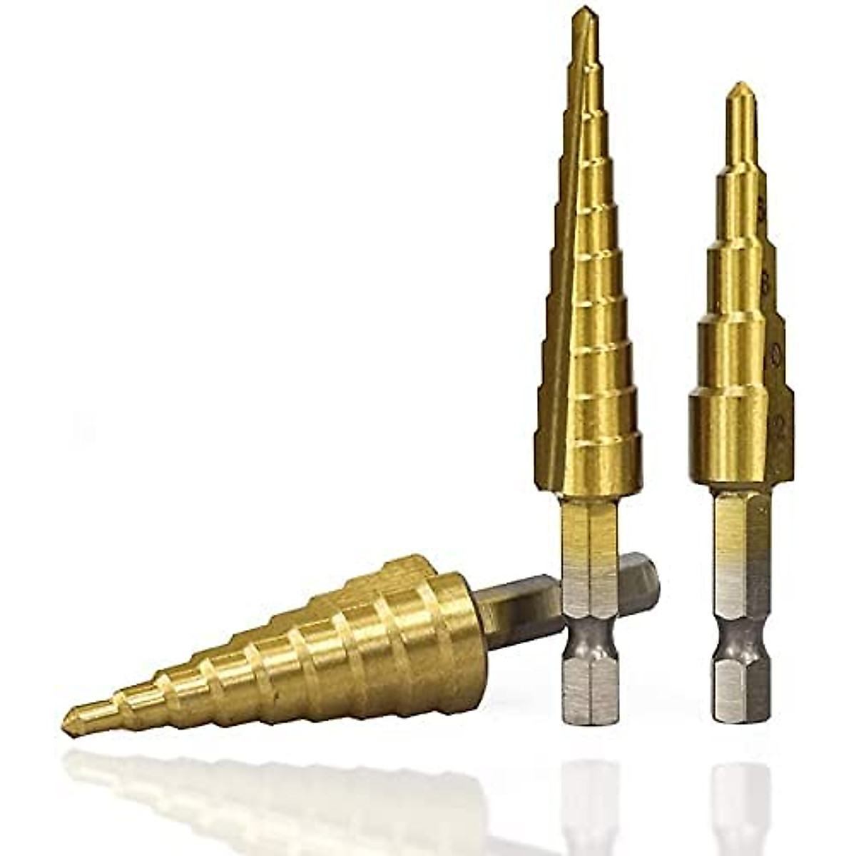 3PCS Titanium Uni Step Drill Bit Set,Sizes 3-12mm 4-12mm 4-20mm