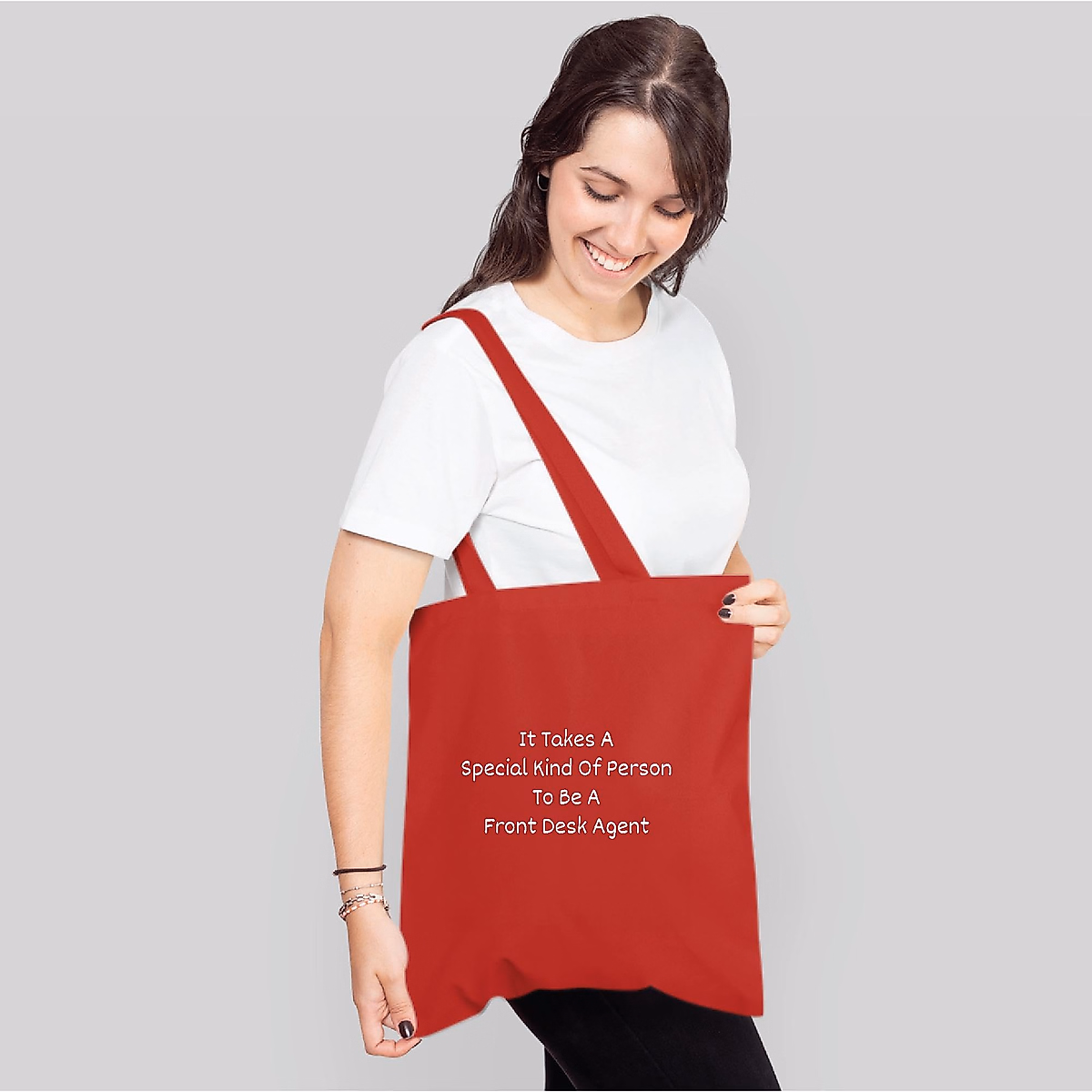 Special Person Gift for Front Desk Agent Receptionist Coworker Humor Navy Black Multicolor Canvas Tote Bag