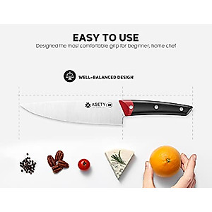 ASETY Kitchen Knife Set with Block- NSF Food-Safe 17 PCS Modern Knives Full Tang German Stainless Steel Chef Knife Set with 4-in-1 Knife Sharpener and 2x Peeler- Ergonomic Handle and Gift Box