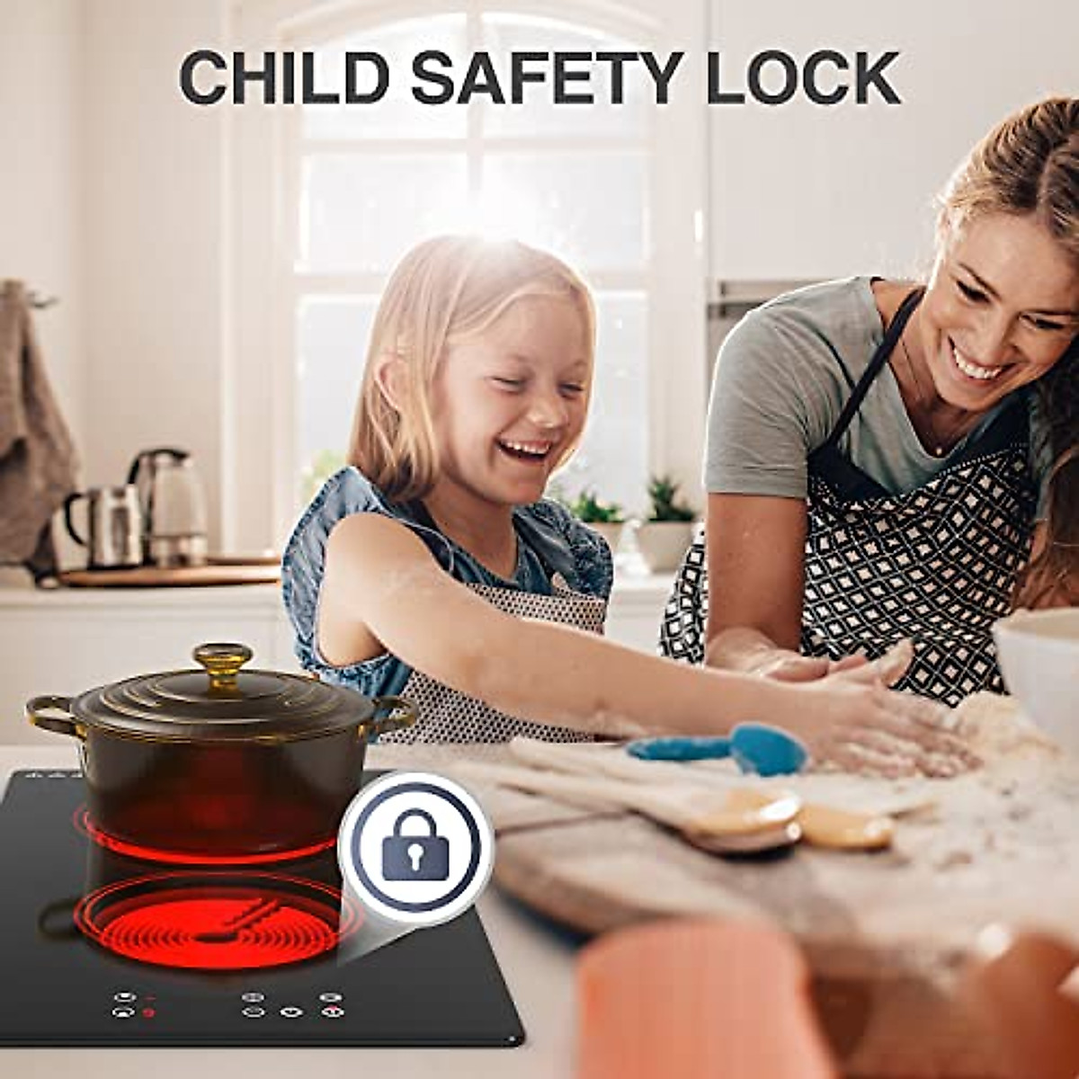 GIHETKUT Electric Cooktop,Built-in and Countertop Electric Stove Top, 2100W 110V induction Cooktop, 9 Heating Level, Timer & Kid Safety Lock, Sensor Touch Control