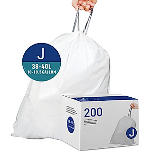 Code J 200 Count Drawstring Trash Bags Compatible with Code J | 1.2 Mil | White Garbage Can Liners 10-10.5 Gallon / 38-40 Liter Heavy Duty Plastic Trash Bags