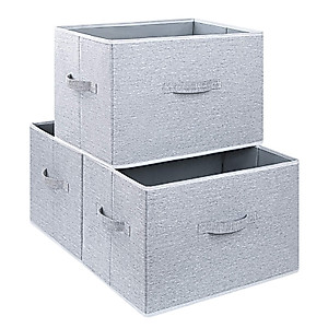 DIMJ Cube Storage Bins Foldable Storage Bins with Handles, Fabric Storage Basket for Shelf, Closet, Nursery, Office Organizer Grey and Beige (14.9x9.8x9.8 inches, Grey)