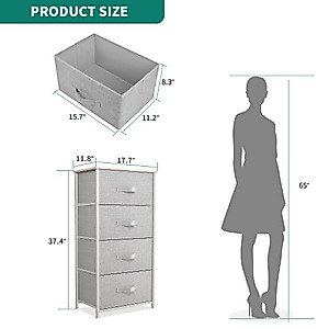 YITAHOME Dresser with 4 Drawers - Fabric Storage Tower, Organizer Unit for Bedroom, Living Room, Hallway, Closets & Nursery - Sturdy Steel Frame (Light Grey)