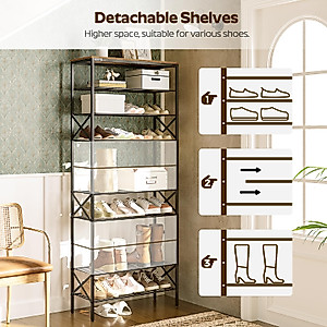 YATINEY 10 Tier Shoe Rack, Shoe Storage Organizer, Large Capacity Shoe Shelf Holds 40 Pairs of Shoes, Durable and Stable, for Entryway, Hallway, Closet, Dorm Room, Rustic Brown SS10BR