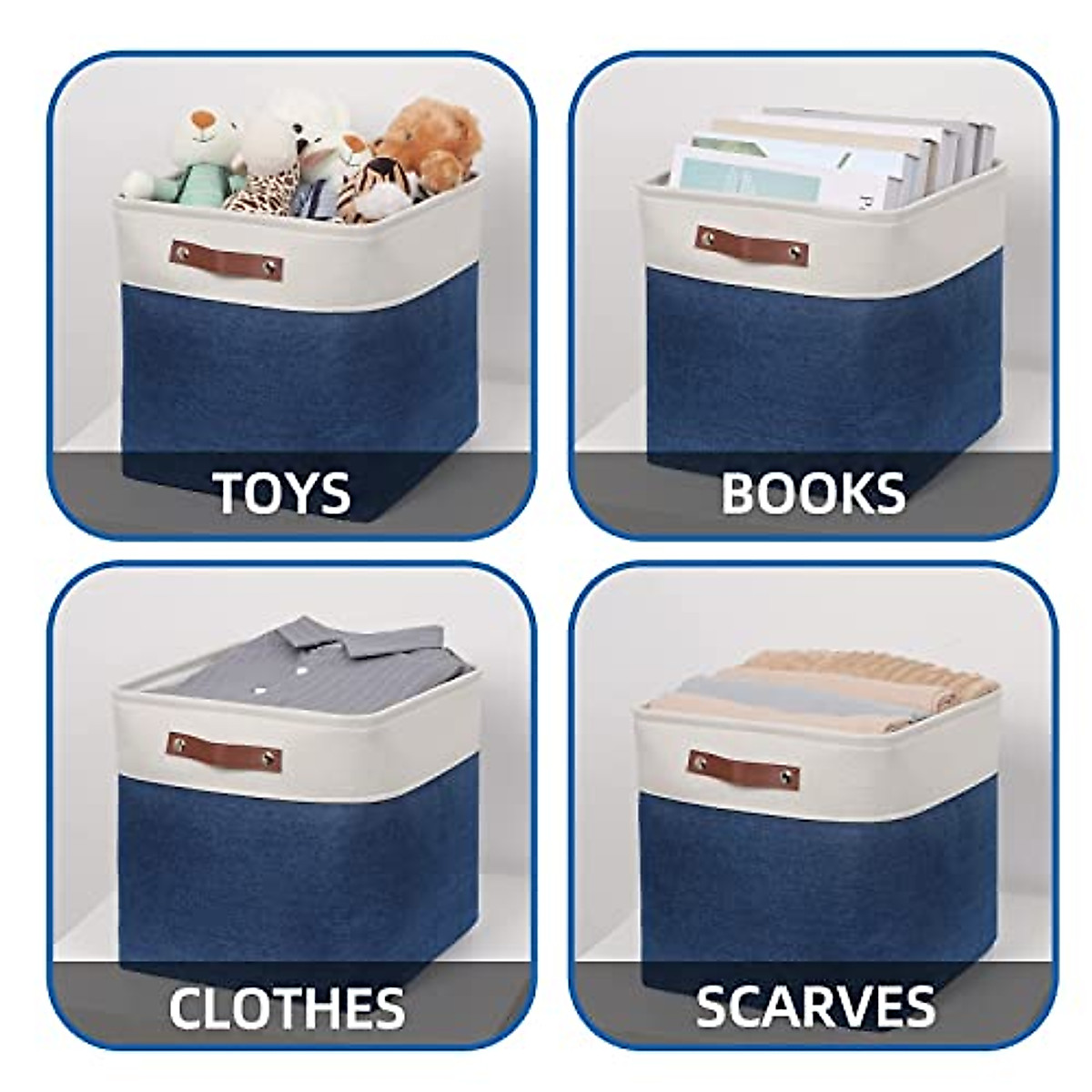 Temary Storage Baskets for Cube Organizer 10Pack Fabric Basket with Handles for Organizing Cube Storage Bins Storage Basket Shelf Baskets for Home Office Closet (White&Blue)