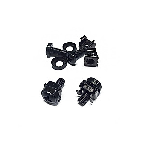 Monoprice M5 x 16mm Rack Mount Cage Nuts, Screws and Washers, 50 Sets - Black, Zinc Plated, for Cabinet or Server Racks Tapped with 10/32 Universal Square Hole Rails