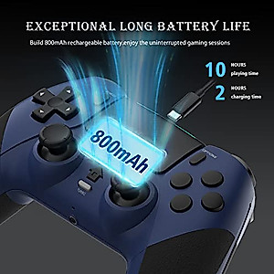 OFOTEIN Wireless Controller for PS4 Controller, Game Controller Compatible with Playstation 4/Slim/Pro/PC,Built-in 800mAh Rechargeable Battery/Responsive Joystick and Buttons/Audio/Turbo(Blue)