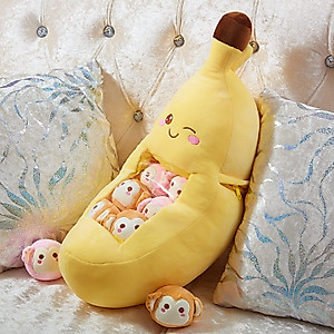 Cute Throw Pillow Stuffed Banana Toys Kawaii Banana Plush Avocado Stuffed Animal Carrot Removable Fluffy Creative Gifts Cat Paw Dinosaur for Teens Adults Birthday Wedding Party Supplies (Banana)