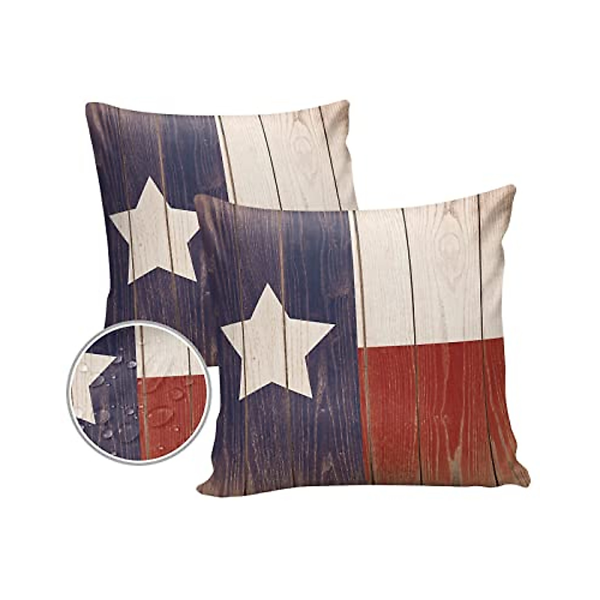 Outdoor Throw Pillow Cover Retro American Texas Flag Waterproof Cushion Covers 2 Pack Wooden Texture Pillow Cases Home Decoration for Patio Garden Couch Sofa