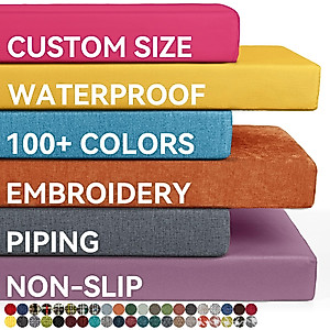 Millsilo Custom Bench Cushion Outdoor Patio Furniture, Indoor Bench Cushion, Custom150+ Fabric Colors/Size/Non-Slip/Piping,Porch Swing Cushion,Outdoor Bench Cushion Waterproof,Comfortable Foam