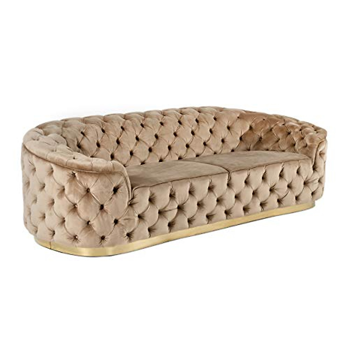 Limari Home Alban Collection Glam Style Living Room Velvet Fabric Upholstered Diamond Button Tufted Sofa With Gold Stainless Steel Accents, Beige