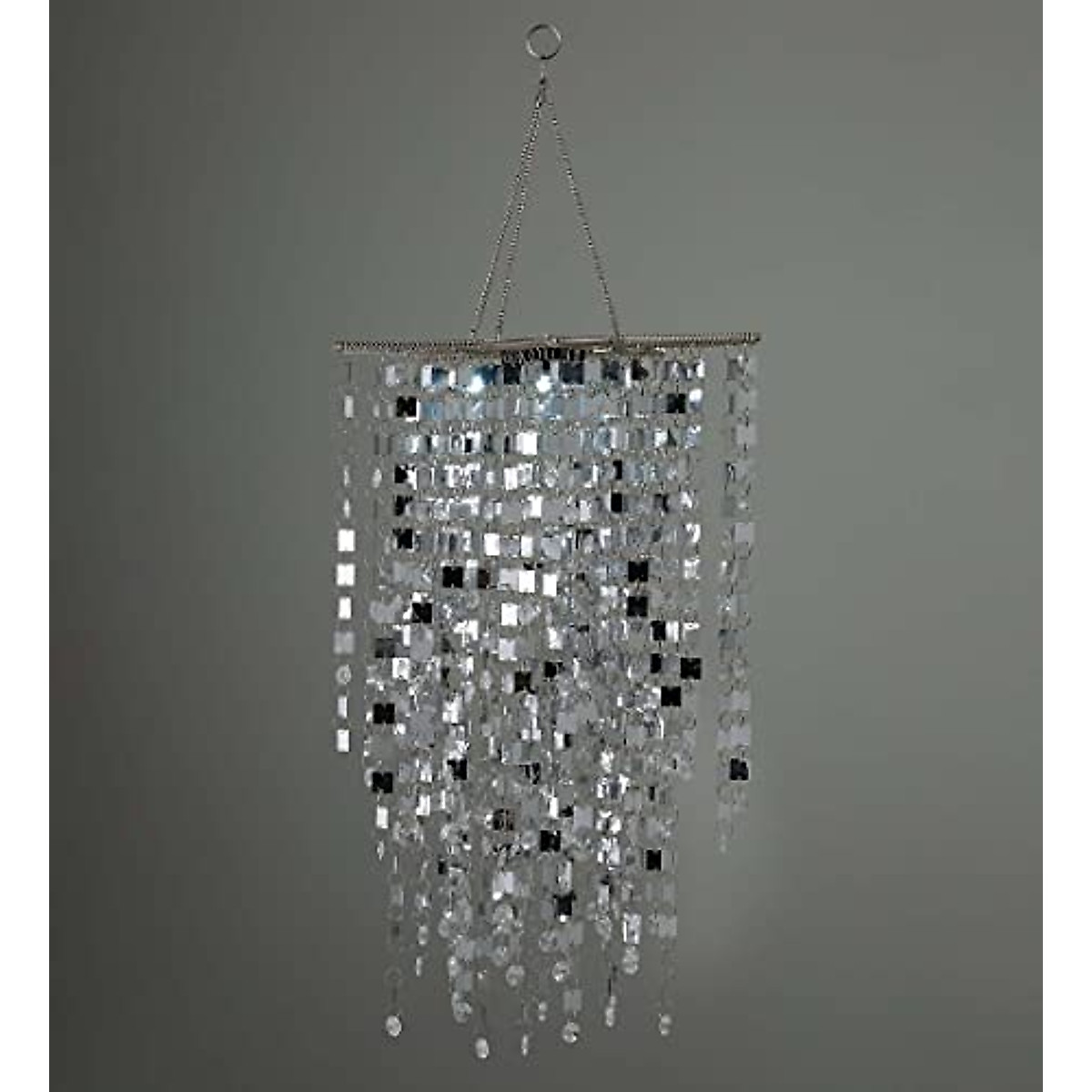 Wind & Weather 12-Inch Diameter by 29.5-Inch High Star-Shaped Mirrored Outdoor Chandelier with Solar Lights Powered by Discreet Solar Panel in Top with 9-Inch Long Hanging Chain Included