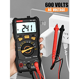 Aicevoos 58A Multimeter 2000 Counts Digital Multimeter, DC AC Voltmeter and Ohm Volt Amp Tester, Measures Voltage, Current, Resistance; Tests Live Wire, Continuity (DC Current)