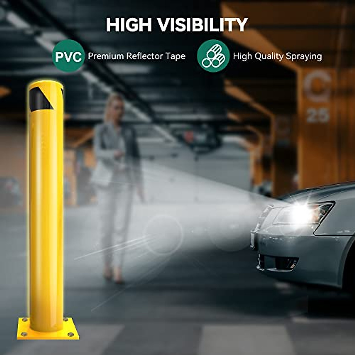 YITAHOME Safety Bollard Post, 48" x 4.5" Steel Bollards for Warehouse, Yellow, 1 Pack