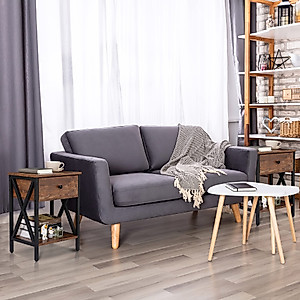 SUPER DEAL Nightstand Set of 2, Modern End Table with Drawer Industrial Metal Frame Bedside Tables for Bedroom Living Room Apartment Small Spaces, Antique brown